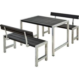 Plus Garten-Essgruppe &raquo;Cafegarnituren&laquo; 3 Stk. tlg. bestehend aus: Tisch und 2 B&auml;nke + 2 R&uuml;ckenlehnen schwarz B/H/T: 185cm x 75cm x 127cm