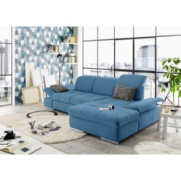 set one by Musterring Ecksofa &raquo;SO4100 V&laquo; mit verstellbaren Kopfteilen, wahlweise mit Funktionen, Cord-Bezug blau B/H/T: 284cm x 80cm x 190cm, Luxus-