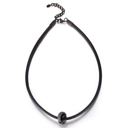 Kingka Damen Kette mit Anh&auml;nger &raquo;SLN8307BGY&laquo; schwarz Edelstahl Leder, L: 50