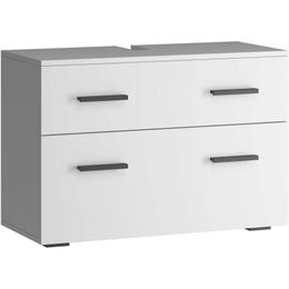 Inosign welltime Waschbeckenunterschrank &raquo;Skara&laquo; mit Klappe und Schubkasten, schwarze Griffe, Breite 80 cm, H&ouml;he 55 cm wei&szlig; Holzwerkstoff wei&szlig;, B/H/T: 80cm x 