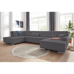 DOMO collection Wohnlandschaft &raquo;Aversa U-Form&laquo; wahlweise mit Bettfunktion, frei im Raum stellbar schwarz Luxus-Microfaser (100% Polyester);Struktur (