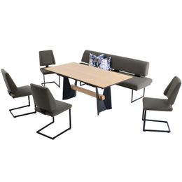 K+w Komfort & Wohnen K+W Komfort & Wohnen Essgruppe &raquo;Longbeach&laquo; 6 Stk. tlg. Essgruppe in Spitzkissenoptik mit 4 Freischwingern, Gestell in Metall braun B/H/T: 224cm x 89cm