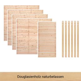 Bm Massivholz Zaun &raquo;Kurt Set 4.1&laquo; 4 Elemente 180 x 180cm, 1 Element 90x180cm, 6 Pfosten, L&auml;nge 190cm beige Holzwerkstoff H/L: 180cm, Pfosten: 6 Stk.