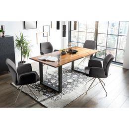 Salesfever Essgruppe &raquo;Tischgruppe f&uuml;r gem&uuml;tliche Familienabende&laquo; Set, 5 Stk. tlg. Tischplatte mit echter Baumkante, Gestell aus rostfreiem Edelstahl 