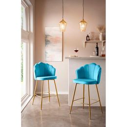 Salesfever Barhocker &raquo;Clam Barstuhl mit Stil&laquo; Set, 2er Set, Extravagantes Muscheldesign im praktischen 2er Set blau Samt (100% Polyester), Metall B/H/