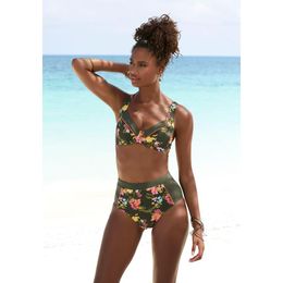 Lascana Damen Lascana Highwaist-Bikini-Hose &raquo;Tahiti&laquo; mit kontrastfarbenen Eins&auml;tzen blau 36, N-Gr