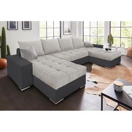 Collection AB Wohnlandschaft &raquo;Josy XL U-Form, Breite: 313 cm&laquo; Schlaffunktion, Bettkasten & 2 Zierkissen, Federkern grau Kunstleder SOFTLUX /100% 