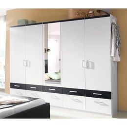 Priess Kleiderschrank schwarz-wei&szlig; Holzwerkstoff B/H/T: 230cm x 193cm x 56cm, T&uuml;ren: 5 Stk.