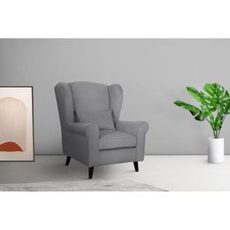 Home Affaire Sessel &raquo;Ohrensessel CHISTELLE, wahlweise mit Polsterhocker&laquo; mit Wellenunterfederung, Ma&szlig;e: B/T/H: 81/87/99 cm grau 100% Polyester 