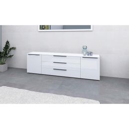 borchardt M&ouml;bel borchardt M&ouml;bel Sideboard &raquo;Tom, Kommode Breite 200cm, h&auml;ngend oder stehend mit Metallgriffen&laquo; 2 T&uuml;ren 3 Schubk&auml;sten, verstellbare Einlegeb&ouml;den wei&szlig; 