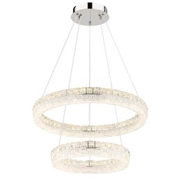 Globo LIGHTING H&auml;ngeleuchte &raquo;LAUREL&laquo; LED-Modul 1 Stk. Verchromte H&auml;ngeleuchte mit Acryl und Glaskristallen, dimmbar, LED 24W silber 1, &Oslash; 60cm H: 120cm