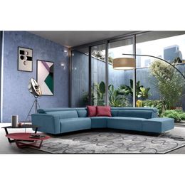 Egoitaliano Ecksofa &raquo;Stefanie-e, Designsofa der Extraklasse, bequem mit hohem Sitzkomfort&laquo; mit Relaxfunktion und verstellbaren Kopfteilelementen blau Luxus-