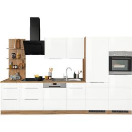 KOCHSTATION K&uuml;chenzeile &raquo;KS-Brindisi Breite 340 cm&laquo; wahlweise mit E-Ger&auml;ten und Induktion, mit MDF-Fronten und Regal wei&szlig; B/H/T: 340cm x 200cm x 60cm,
