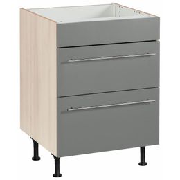 Optifit Kochfeldumbauschrank &raquo;Bern&laquo; 60 cm breit, mit 2 Ausz&uuml;gen, mit h&ouml;henverstellbare F&uuml;&szlig;e grau akaziefarben, B/H/T: 60cm x 87cm x 58,4cm, Schubladen