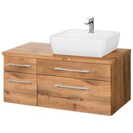 Welltime Waschbeckenunterschrank &raquo;Davos&laquo; Badm&ouml;bel, Waschtisch inkl. Waschbecken, Breite 90 cm braun eichefarben, B/H/T: 90cm x 55cm x 47cm, Becken 