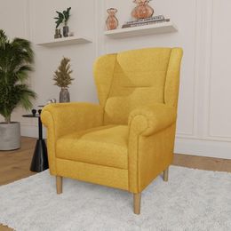 Home Affaire Ohrensessel &raquo;OSTIANO B/T/H: 80/82/98 cm, Sessel&laquo; Einzelst&uuml;ck, dicke geschwungene Armlehnen, uni und kariert gold 92% Polyester, 8% Nylon 