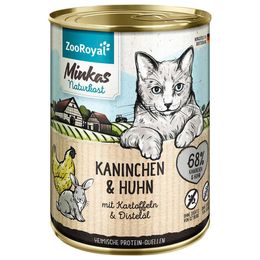 ZooRoyal Minkas Naturkost Kaninchen und Huhn mit Kartoffeln Katzen-Nassfutter ohne Zuckerzusatz 12x400g