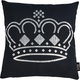 done. Dekokissen &raquo;Stone Crown&laquo; mit Kronen-Applikation, Kissenh&uuml;le ohne F&uuml;llung, 1 St&uuml;ck silber Baumwolle B/L: 45cm x 45cm, 1 Stk.