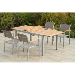 Merxx Garten-Essgruppe &raquo;Naxos&laquo; 5 Stk. tlg. grau Aluminium, Massivholz, Stoff Einheitsgr&ouml;&szlig;e