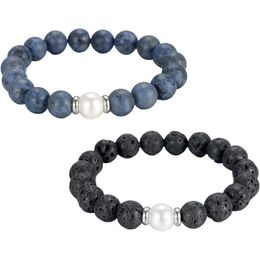 Firetti Armband Set &raquo;Multipack Schmuck Geschenk Edelstahl Armschmuck Armkette Edelstein&laquo; mit Lavastein, Dumortierit - mit Muschelperle blau 21cm, 