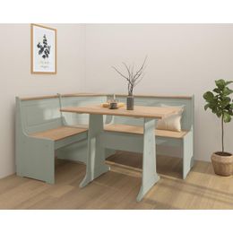 OTTO home Essgruppe &raquo;Sascha&laquo; 2 tlg. aus massivem Kiefernholz, bestehend aus einer Truhen-Eckbank + Tisch gr&uuml;n Massivholz B/H/T: 160cm x 87cm x 120cm
