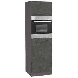 KOCHSTATION Backofenumbauschrank &raquo;KS-Tulsa&laquo; 60 cm breit, 200 cm hoch, f&uuml;r Einbaubackofen, schwarze Metallgriffe grau grafit, B/H/T: 60cm x 200cm x 