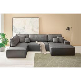 OTTO home Wohnlandschaft &raquo;FINNLEY Strurktur fein U-Form XXL 329 cm&laquo; Schlafsofa, Bettkasten, in Boucl&eacute;, Struktur fein und Mega Cord grau Bezugstoff 100