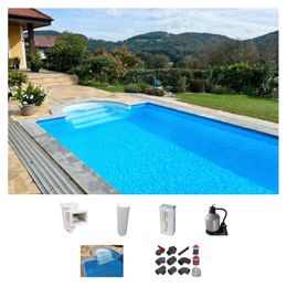 KWAD Rechteckpool &raquo;mit R&ouml;mertreppe&laquo; 8x4, 7x3,5 oder 6x3m H&ouml;he: 1,50m, mit Foliensack 0,6mm wei&szlig; &Oslash;/B/H/L: Breite 300cm x H&ouml;he 150cm x L&auml;nge 600cm, 