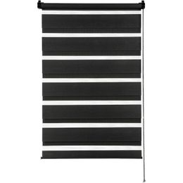 Gardinia Doppelrollo &raquo;Easyfix&laquo; halbtransparent Sichtschutz mit Bohren/ohne Bohren freih&auml;ngend segmentweise gewebter Stoff schwarz Polyester 150cm, 