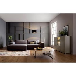 Musterring Ecksofa &raquo;LUCIA zeitlos, bequem, sch&ouml;ne Detailverarbeitung Breite 296cm, L-Form&laquo; grau Flachgewebe VALMONT (60% Baumwolle/40% Leinen);Leder PURO, 