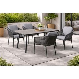 Destiny Garten-Essgruppe &raquo;LUCCA SAN MARINO 4 Se + Tisch RE 180x90cm, grau&laquo; Set, Aluminium, Rope, Polywood grau Aluminium, Wicker/Kunststoffgeflecht B/H/T: 