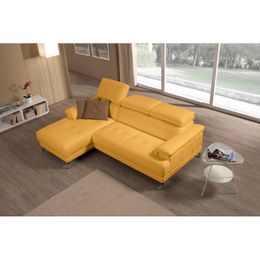 Egoitaliano Ecksofa &raquo;Soul, Design und Sitzkomfort auf hohem Niveau, tolle Details, L-Form&laquo; mit Recamiere, inkl. Kopfteilverstellung gelb Leder &raquo;BULL&laquo; (echtes 