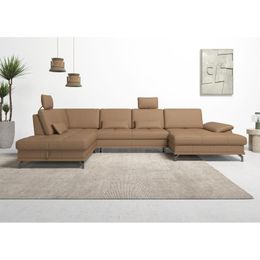 OTTO home Wohnlandschaft &raquo;Costello U-Form, B: 363 cm mit Sitztiefen-, Armteilverstellung &&laquo; 3 Nierenkissen, optional Schlaffunktion & Bettkasten braun