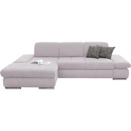 set one by Musterring Ecksofa &raquo;SO4100 V&laquo; mit verstellbaren Kopfteilen, wahlweise mit Funktionen, Cord-Bezug silber B/H/T: 284cm x 80cm x 190cm, Luxus-