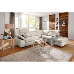 OTTO home Ecksofa &raquo;Mauritius L-Form&laquo; mit Ottomane, mit Kopfteil- und Armlehnverstellung wei&szlig; Struktur fein (100% Polyester);Luxus-Microfaser 
