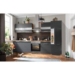 KOCHSTATION K&uuml;chenzeile &raquo;KS-Luhe&laquo; 300 cm breit, wahlweise mit oder ohne E-Ger&auml;ten, gefr&auml;ste MDF-Fronten grau B/H/T: 300cm x 60cm, ohne E-Ger&auml;te