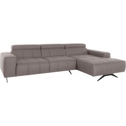 DOMO collection Ecksofa &raquo;Trento L-Form, mit Kufenfu&szlig; oder Einzelfu&szlig;&laquo; whlw. verstellbare Kopfteile, passend f&uuml;r g&auml;ngige Saugroboter grau 100% Polyester