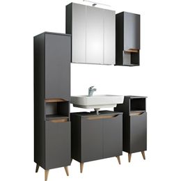 Badm&ouml;bel-Set &raquo;Quickset 5-teilig Waschbeckenunterschrank und LED-Spiegelschrank&laquo; 5 Stk. tlg. grau Einheitsgr&ouml;&szlig;e