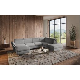 Home Affaire Wohnlandschaft &raquo;Calypso U-Form&laquo; wahlweise mit motorischer Relaxfunktion grau 100%Polyester B/H/T: 334cm x 85cm x 227cm, Struktur, 