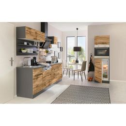 KOCHSTATION K&uuml;chenzeile &raquo;KS-Tulsa&laquo; ohne E-Ger&auml;te, Breite 290 cm, schwarze Metallgriffe, MDF Fronten braun B/H/T: 290cm x 60cm
