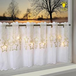 Delindo Lifestyle Scheibengardine &raquo;STERNENREGEN&laquo; Stangendurchzug 1 Stk. tlg. HxB: 45x115, mit LED-Beleuchtung gold Microfaser, Polyester 45cm, Stangendurchzug, 115cm