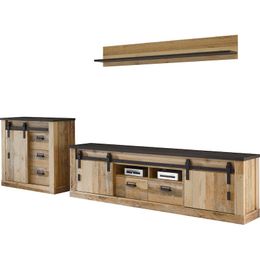 Home Affaire Wohnwand &raquo;Sherwood, Anbauwand im Industrial-Style, Komplettset, Wohnzimmer-Set&laquo; 3 Stk. tlg. braun B/H/T: 272cmcm x 170cmcm x 43cmcm