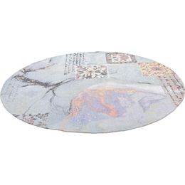 Gino Falcone Teppich &raquo;Cosima-106&laquo; rund 3 mm H&ouml;he flachgeweber Jaquard-Teppich, mit Chenillegarn, modernes Design blau Polyester B : 160cm &Oslash; 160cm 1 Stk., 3mm, L: 