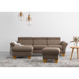 OTTO home Ecksofa &raquo;Lindgren L-Form&laquo; wahlweise mit Bett mit klappbaren Rollen, Kasten und Kopfverstellung braun 100% Polyester B/H/T: 258cm x 84cm x 