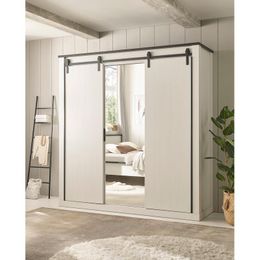 Home Affaire Kleiderschrank &raquo;SHERWOOD Schlafzimmerschrank mit Spiegel W&auml;scheschrank&laquo; Schiebet&uuml;ren mit Scheunentorbeschlag aus Metall, B/T/H 201/63/