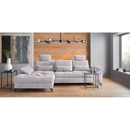 OTTO home Ecksofa &raquo;Costello L-Form, B: 301cm, Sitztiefen & Armteilverstellung, Federkern&laquo; 3 Nierenkissen, mit Schlaffunktion & Bettkasten silber 100% 