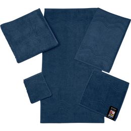 Ross Waschhandschuh &raquo;Cashmere feeling&laquo; mit Wellen-Bord&uuml;re blau Frottier, Baumwolle B/L: 16cmx22cm, 6 Stk., Frottier