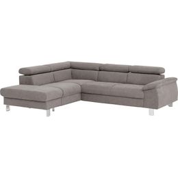 COTTA Ecksofa &raquo;Komaris L-Form, B: 249 cm&laquo; mit Kopfteilverstellung, optional Schlaffunktion, Bettkasten & Licht grau Microfaser PRIMABELLE (100% 