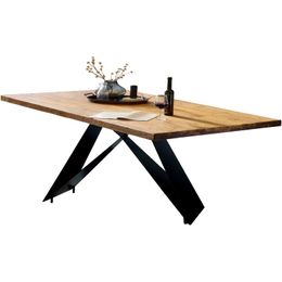 Sit Esstisch &raquo;Dinan aus Teak mit 50-mm-Platte & Cross-Base-Gestell&laquo; 1 Stk. tlg. Recyceltes Teak mit einzigartiger Maserung & gewollten Gebrauchsspuren