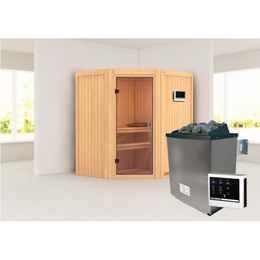 Karibu Sauna &raquo;&raquo;Liyah&laquo; mit Klarglast&uuml;r naturbelassen&laquo; in verschiedenen Ausf&uuml;hrungen erh&auml;ltlich beige Saunaofen, externe Steuerung, (ohne Ofen)